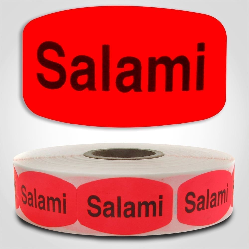 Salami Label Red Dayglo Identification Sandwich Sticker - 1000/roll